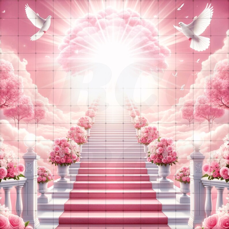 Pink Heaven With Angel Wings PNG Doves Memorial - Etsy