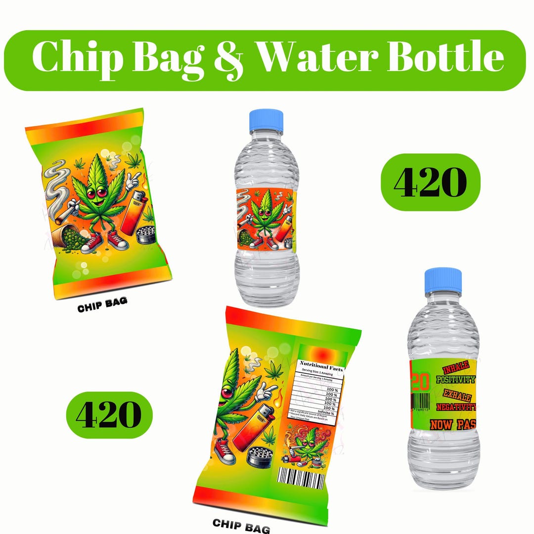 Marijuana Stoner PNG 420 Chip Bag Treats Stoner Water Bottle Design ...