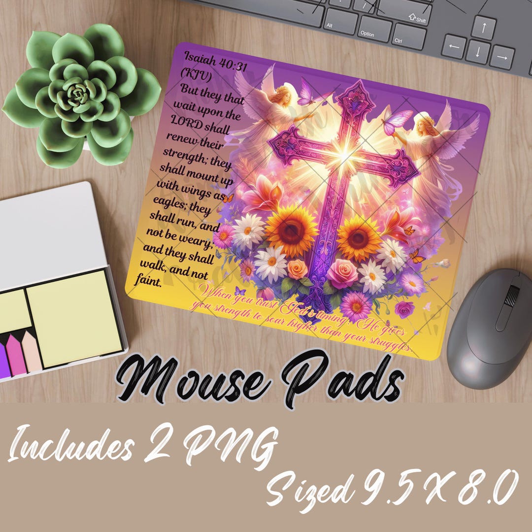 Religious Mouse Pad Design: Cross & Bible Verse PNG (9.5x8.0 Digital ...