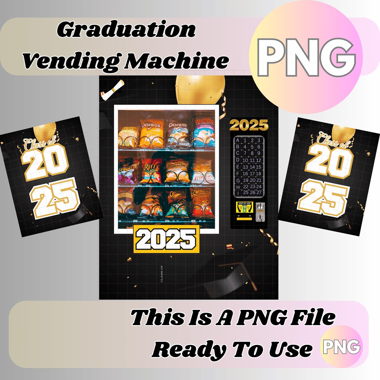 Graduation Vending Machine Template: Black & Gold Keepsake (PNG) - Etsy