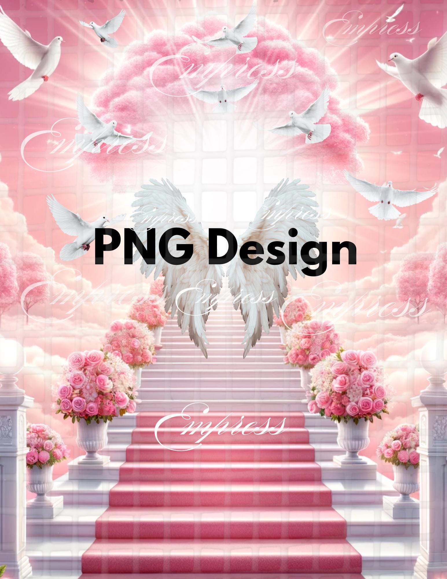 Pink Heaven With Angel Wings PNG Doves Memorial - Etsy