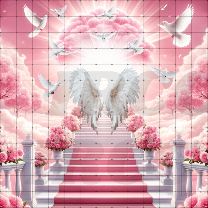 Memorial Pink Design: Funeral PNG Background With Doves (digital ...