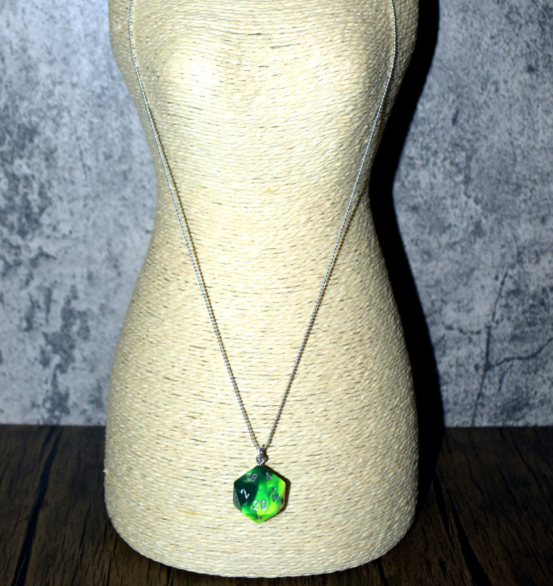 Dnd Inspired Chessex Gemini Green and Yellow D20 Sterling Silver 1.2mm ...