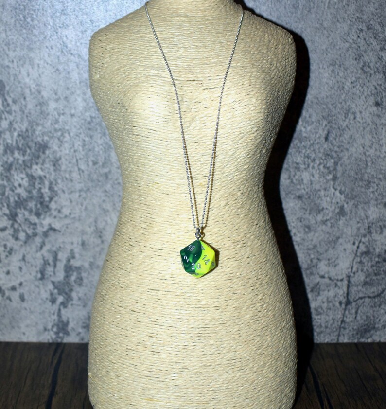 Dnd Inspired Chessex Gemini Green and Yellow D20 Sterling Silver 1.2mm ...