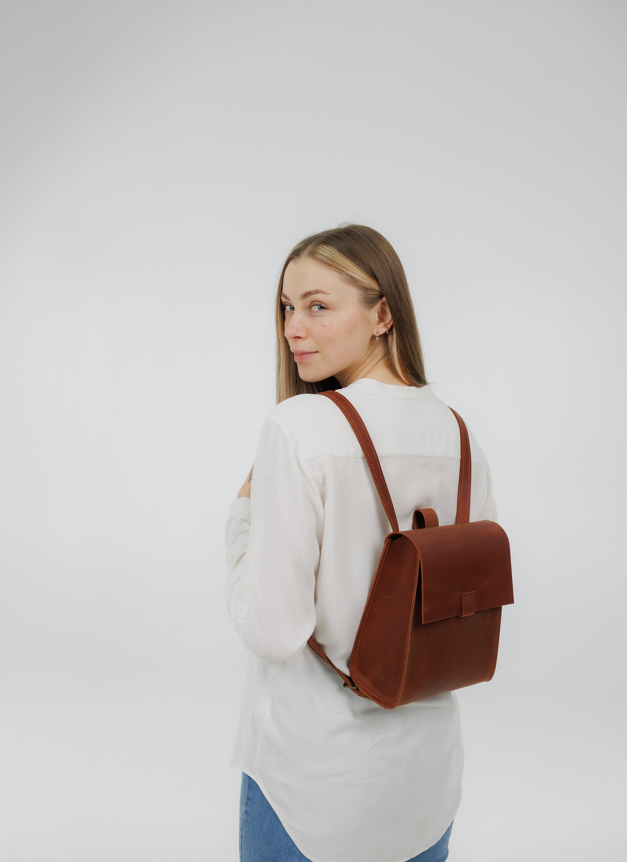 Small Leather Backpack for Women in Minimalist Style, Handmade Backpack ...