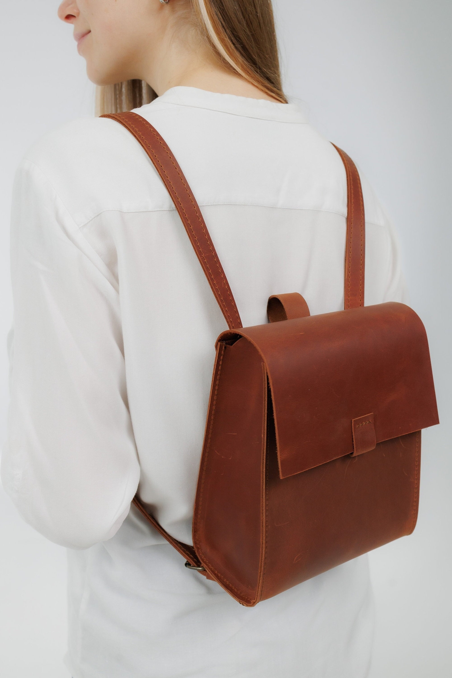 Small Leather Backpack for Women in Minimalist Style, Handmade Backpack ...