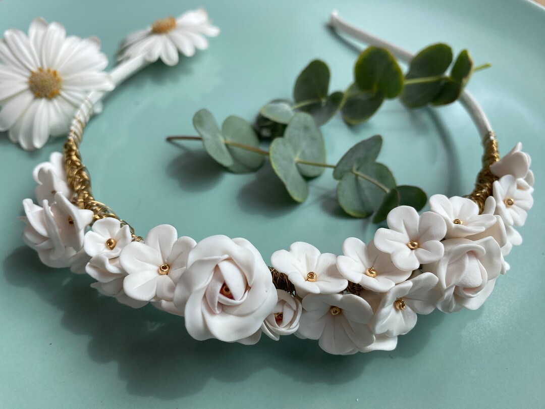 Floral Fantasia: Enchanted White Rose Bridal Tiara - Handcrafted ...