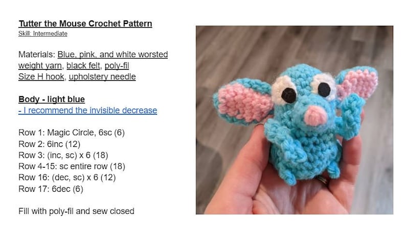 Tutter the Mouse Crochet **PATTERN ONLY** - Etsy