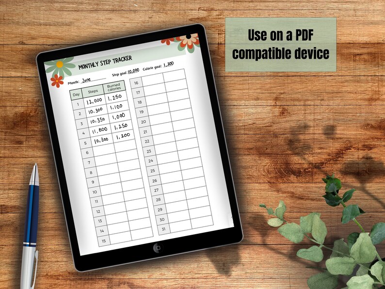 Digital Monthly Step Tracker, Printable, Fitness Planner, Calories Log ...