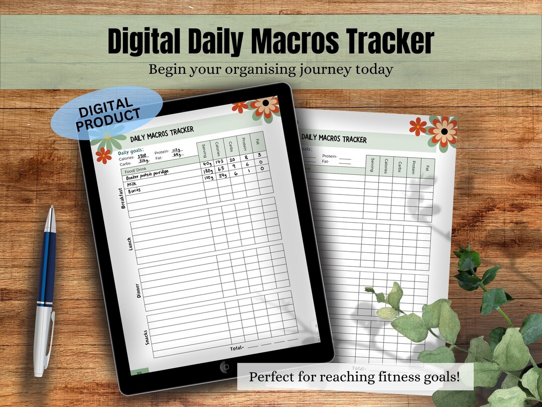 Digital Daily Macros Tracker, Printable, Fitness Planner, Food Log ...