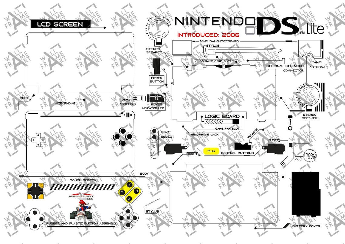 Nintendo NDS Lite Teardown Digital Templates (black & White Versions ...
