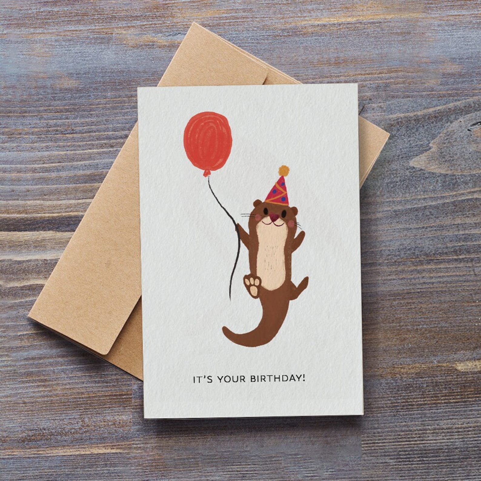 Hand Drawn Otter Birthday Card, Cute Balloon Card, Birthday Wishes Card ...