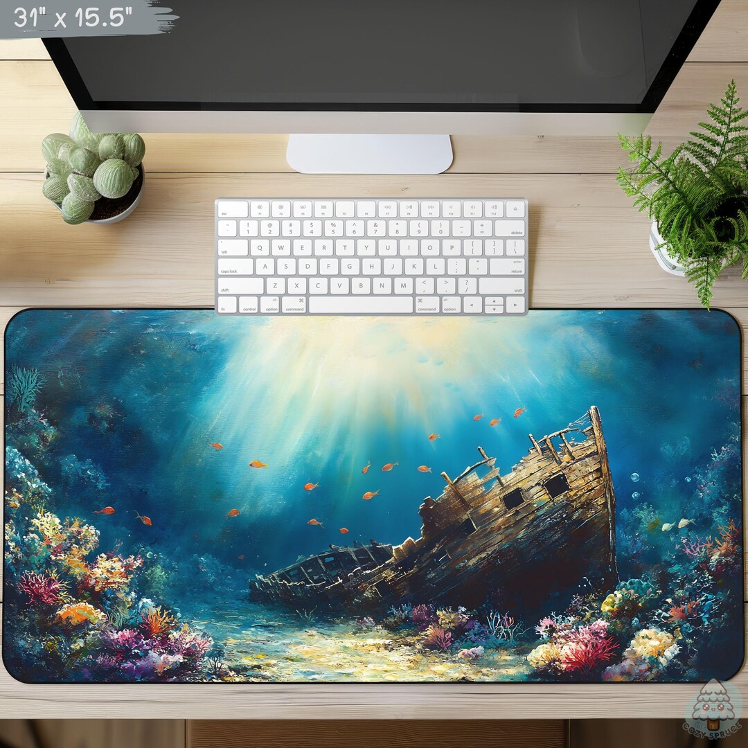 Sunken Shipwreck Desk Mat - Under the Sea Mouse Pad, Vibrant Ocean TCG ...