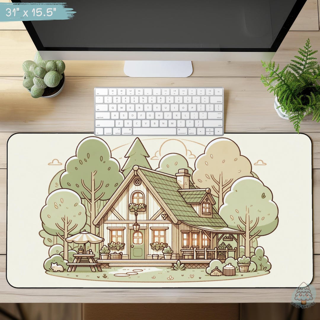 Cozy Pastel Aesthetic Cottage Desk Mat - Earth Tones Garden Desk Pad ...
