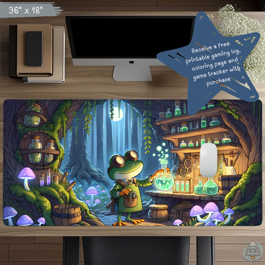 Frog Alchemist TCG Playmat Fantasy Forest Critters Desk Mat, Magical ...