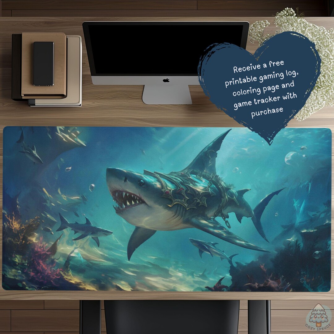 Armor Shark Playmat Fantasy Sea Creatures Desk Mat, Unique Gaming Mouse ...