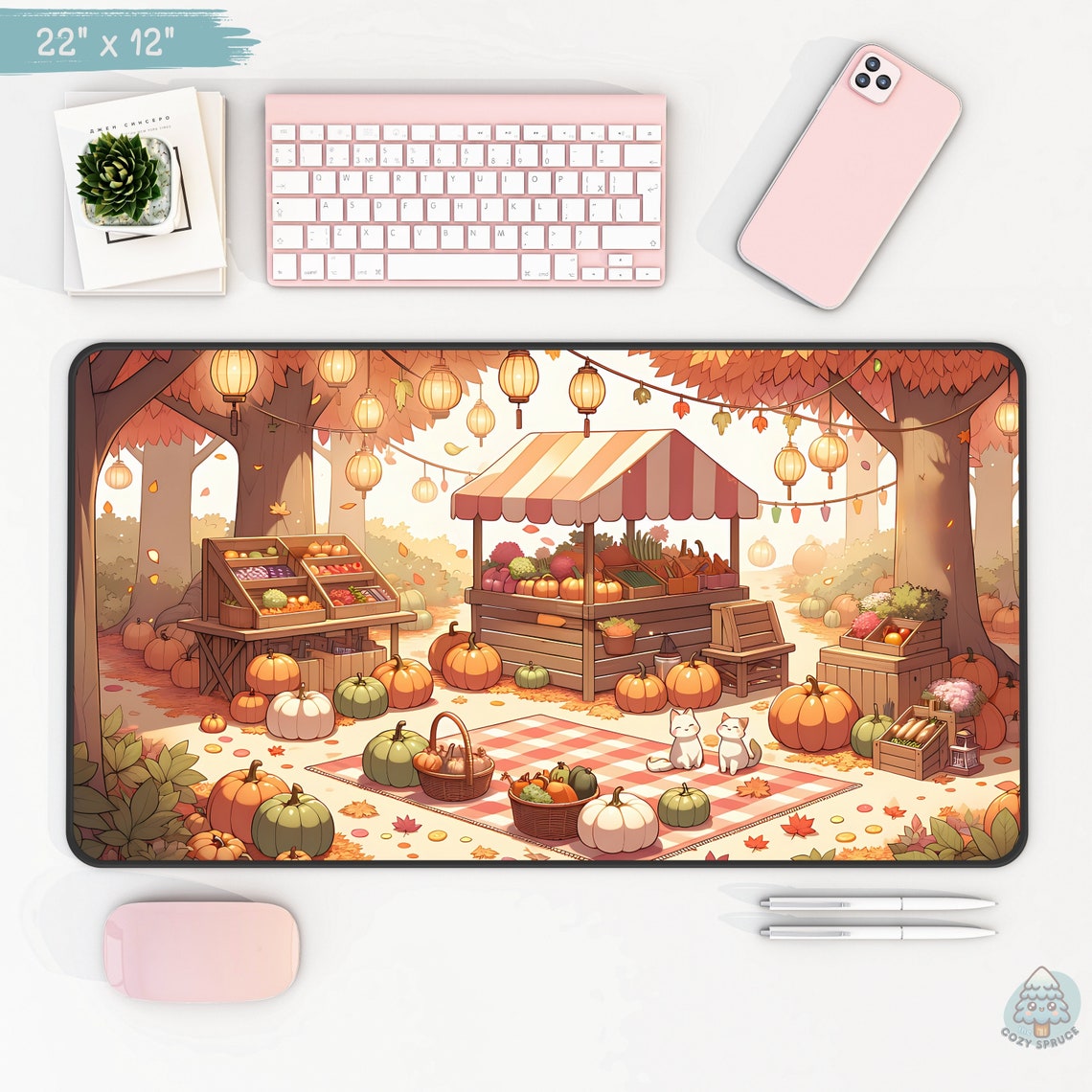 Harvest Festival Desk Mat, Cozy Gamer, Autumn Desk Mat, Sweater Weather ...