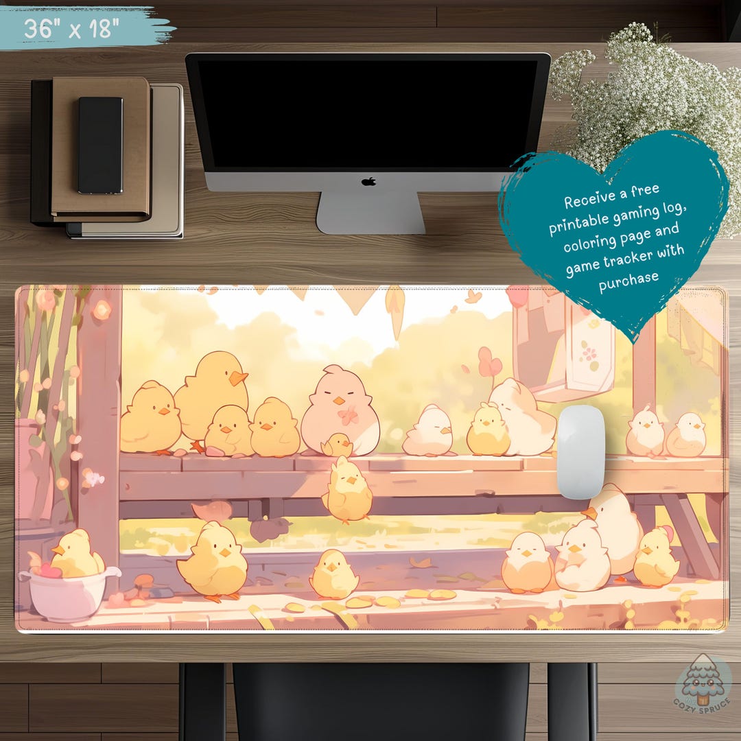 Cute Chicken Desk Mat, Cozy Gamer, Anime Desk Mat, TCG Playmat ...