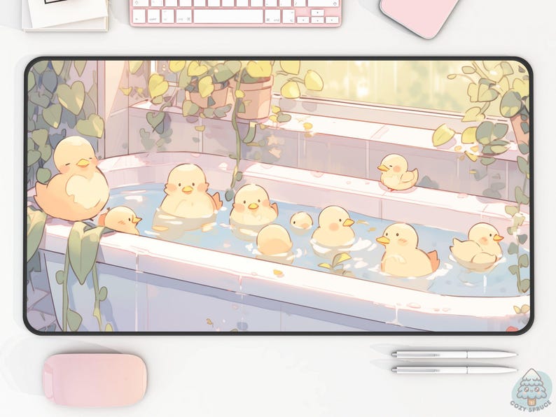 Cute Duck Desk Mat, Lofi Desk Mat, Cottagecore Design, TCG Playmat ...