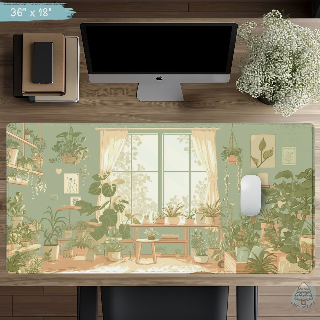 Lovely Plant Room Desk Mat, Pastel Aesthetic Cozy Plants Desk Pad ...