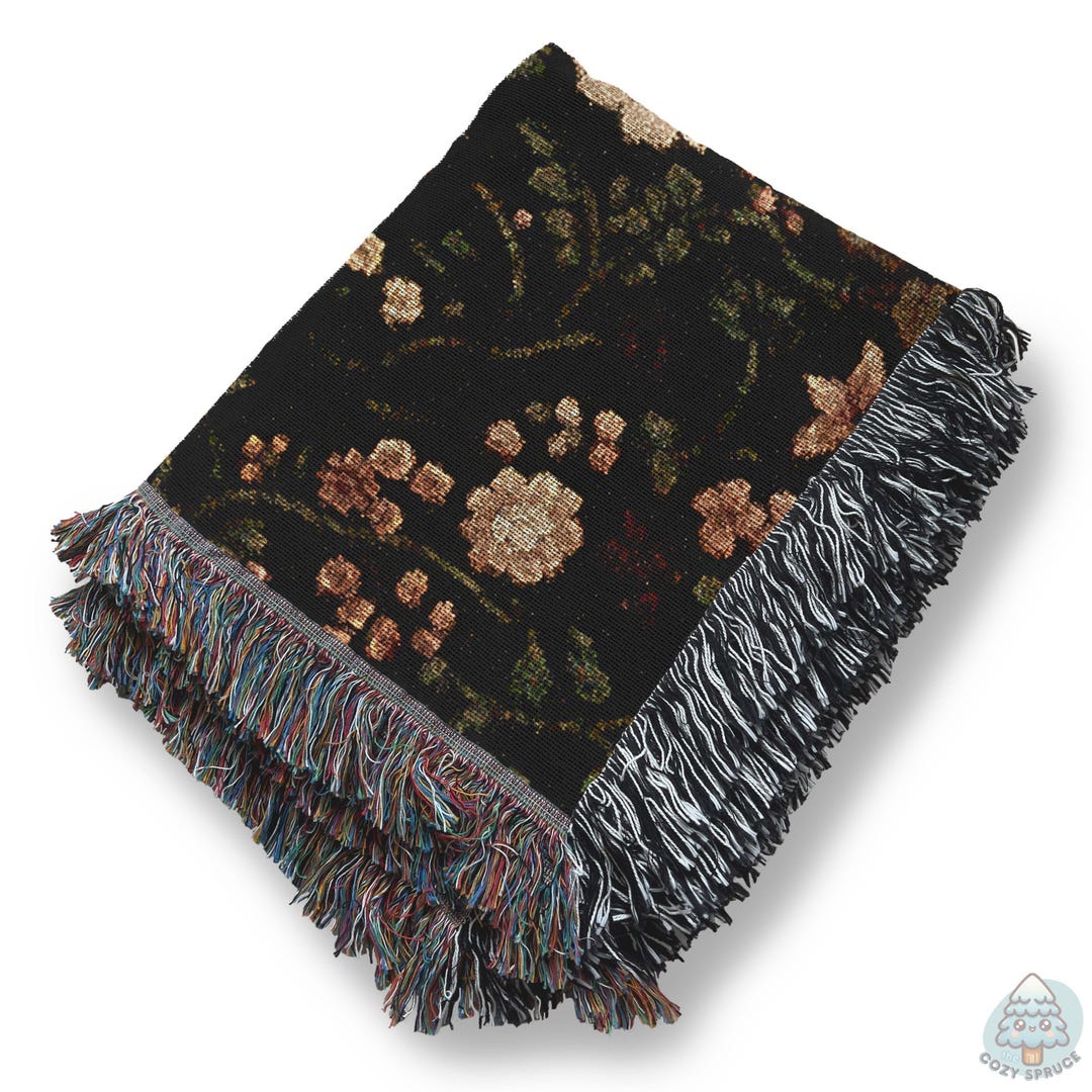 Dark Academia Woven Throw Blanket: Gothic Floral Cotton Blanket B16 - Etsy