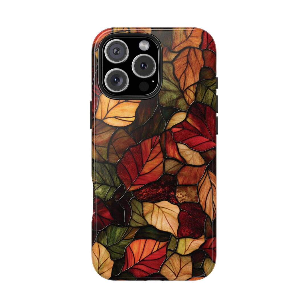 Autumn Leaves Stained Glass Effect Phone Case - Cozy Fall Botanical ...