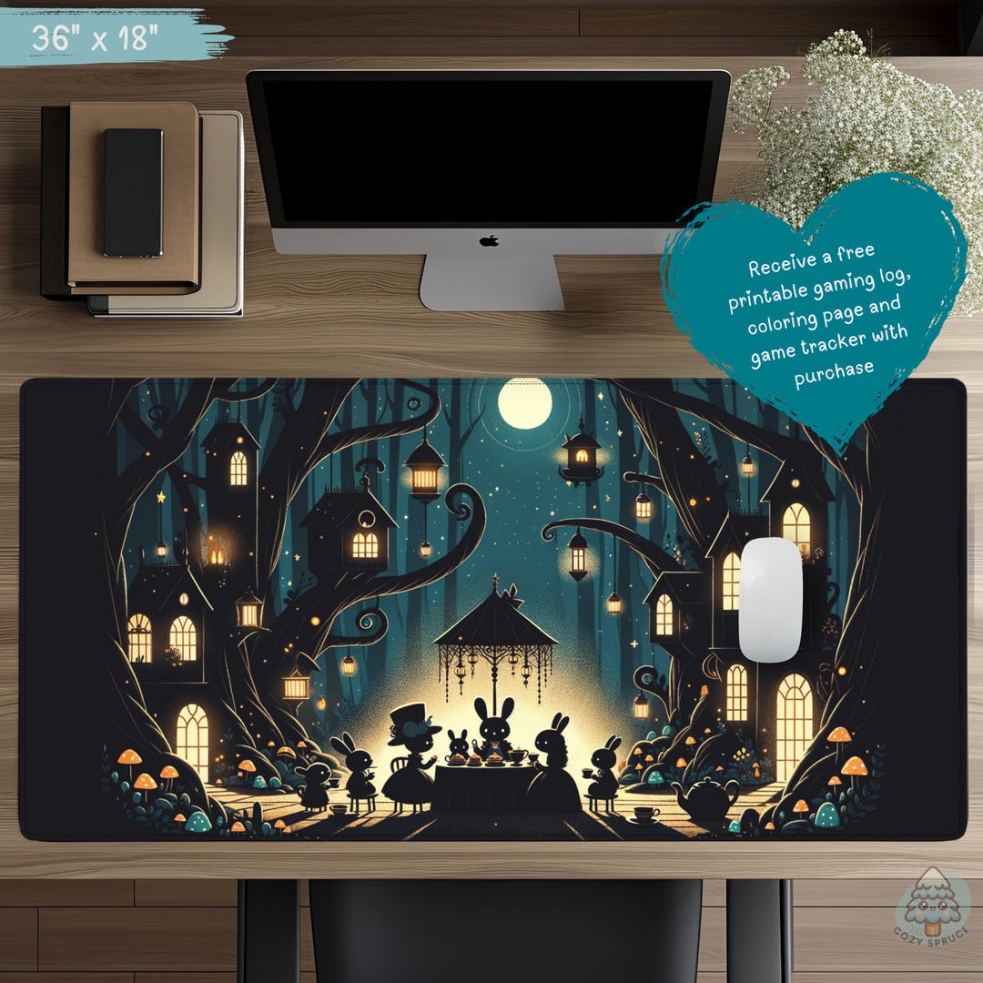 Gothic Bunny Tea Party Desk Mat Dark Cottagecore Twilight Desk Mat ...