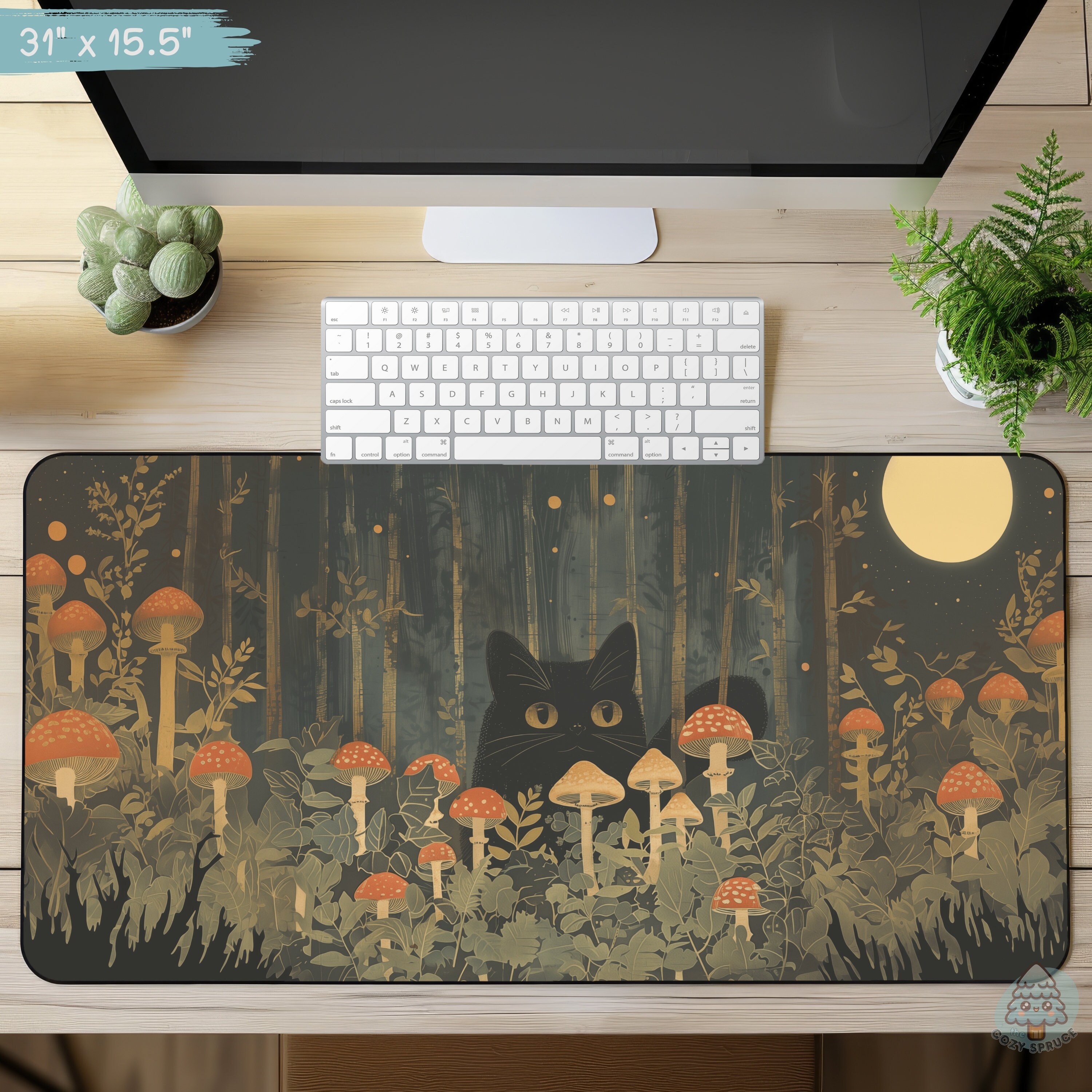 Witchy Black Cat Mushroom Desk Mat Wood Print Style Desk Mat, TCG ...