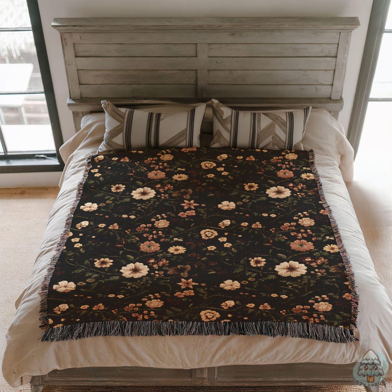 Dark Academia Woven Throw Blanket: Gothic Floral Cotton Blanket B16 - Etsy
