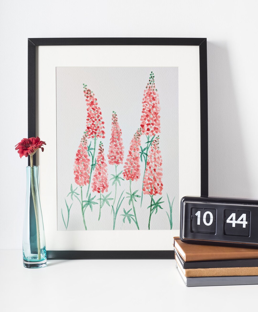 Hand-painted Original Red Lupin Patch Watercolor Painting Botanical ...