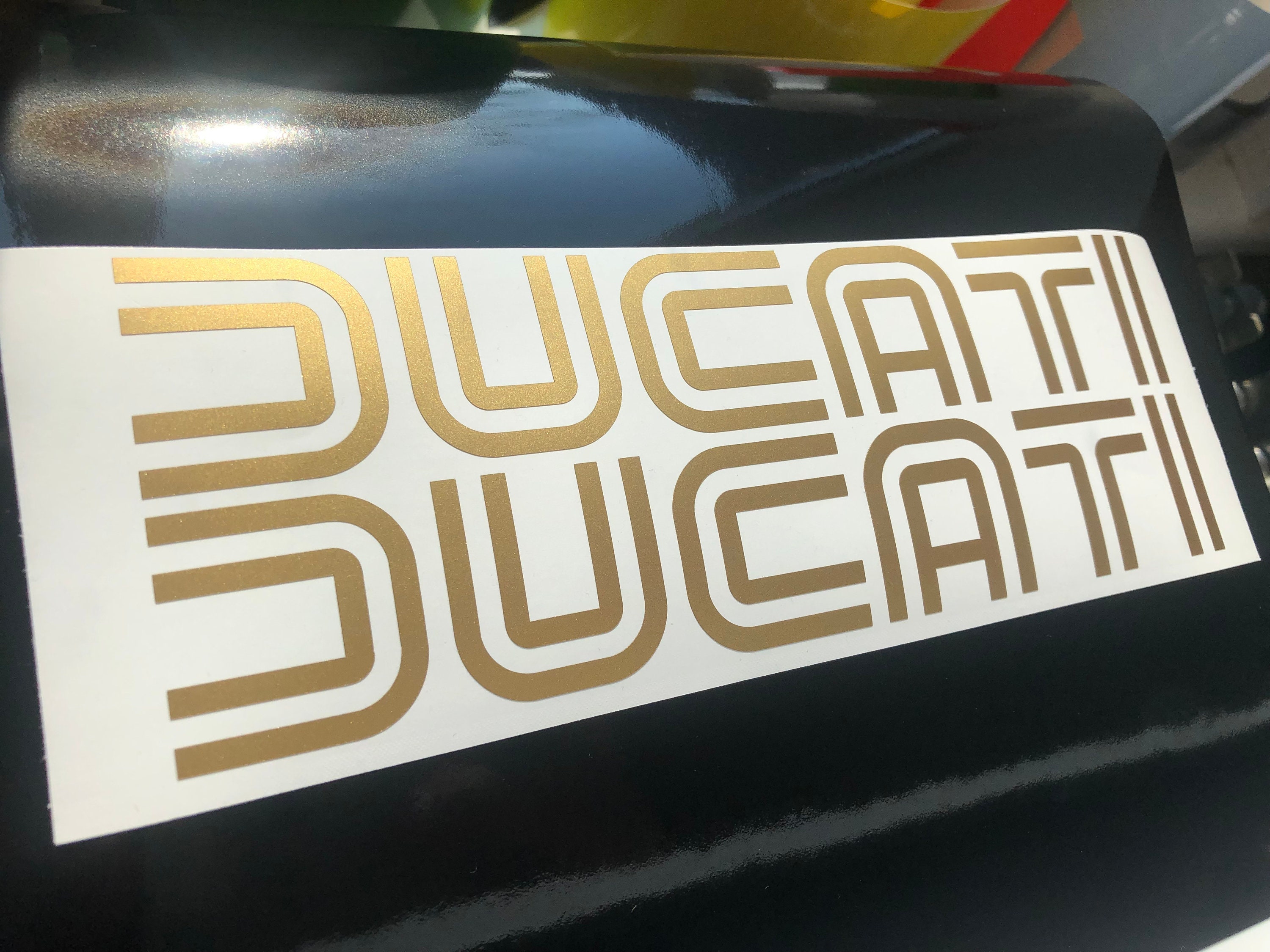 Two Ducati Motorcycle Gold Logo Bike Decals Stickers Vinyl Fuel Tank ...
