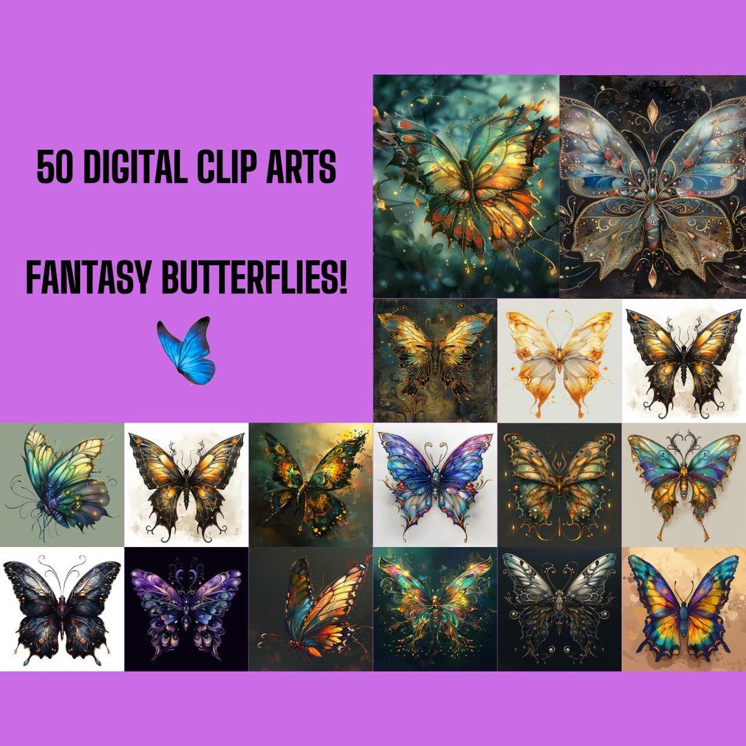 50 Fantasy Butterflies Clip Arts Bundle | Editable CANVA Templates ...
