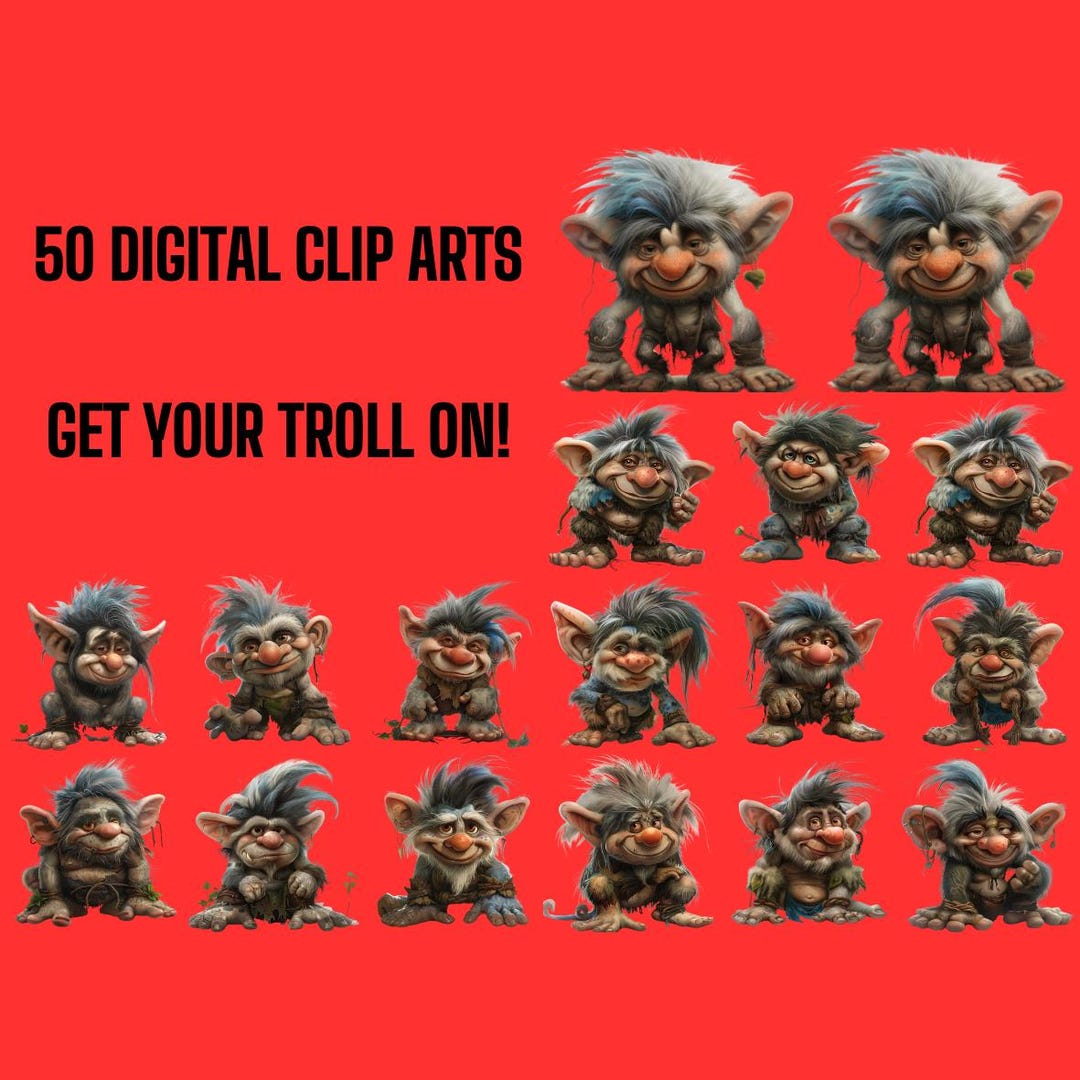 50 Trolls Clip Art Bundle Editable CANVA Template Digital Stickers ...