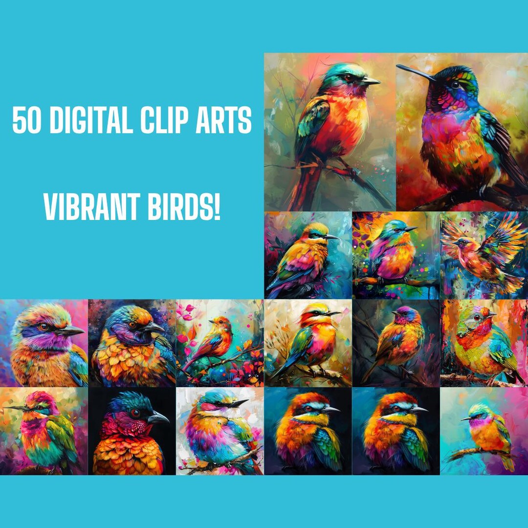 50 Vibrant Birds Clip Art Bundle Editable CANVA Templates for Wall Art ...