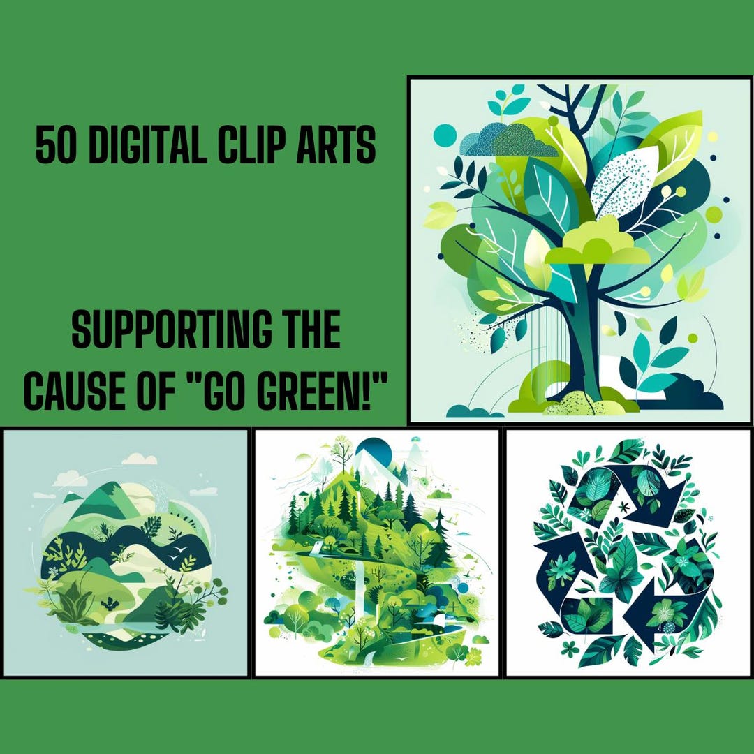 50 Go Green Clip Art Bundle Editable CANVA Templates Wall Art Print ...