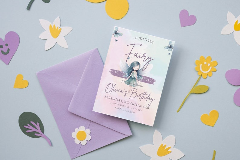 Fairy Birthday Party Invitation Girl Faries Canva Digital Fairy ...