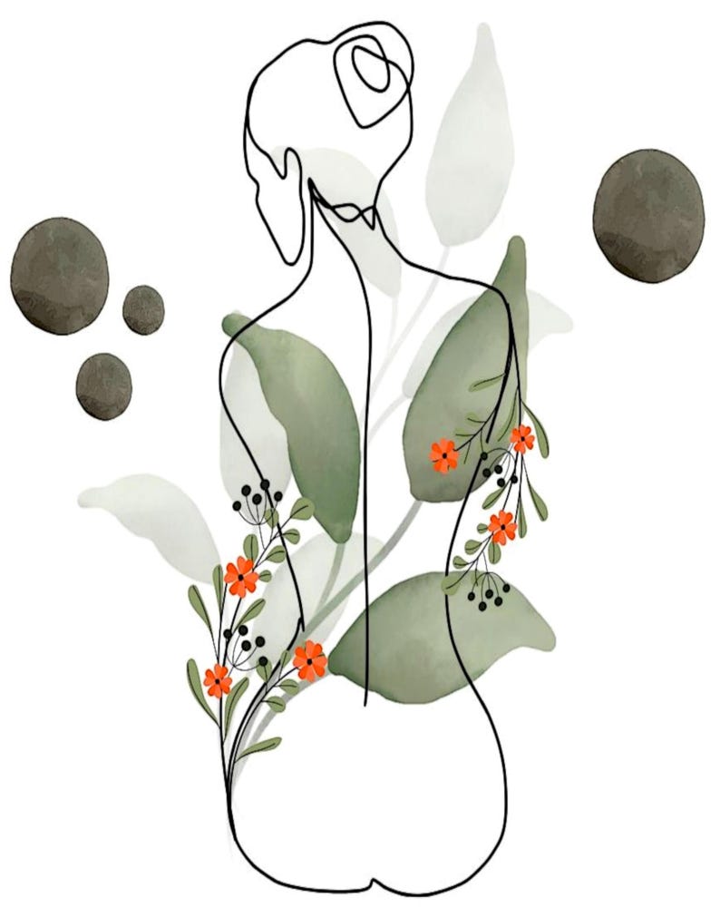 Delicate Female Form Line Art - Botanicals - Female Silhouette - Orange ...