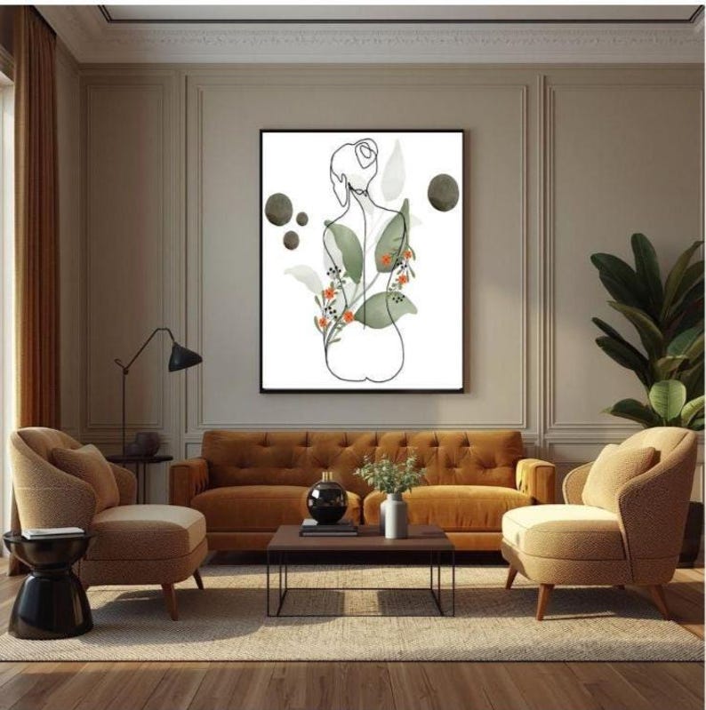 Delicate Female Form Line Art - Botanicals - Female Silhouette - Orange ...