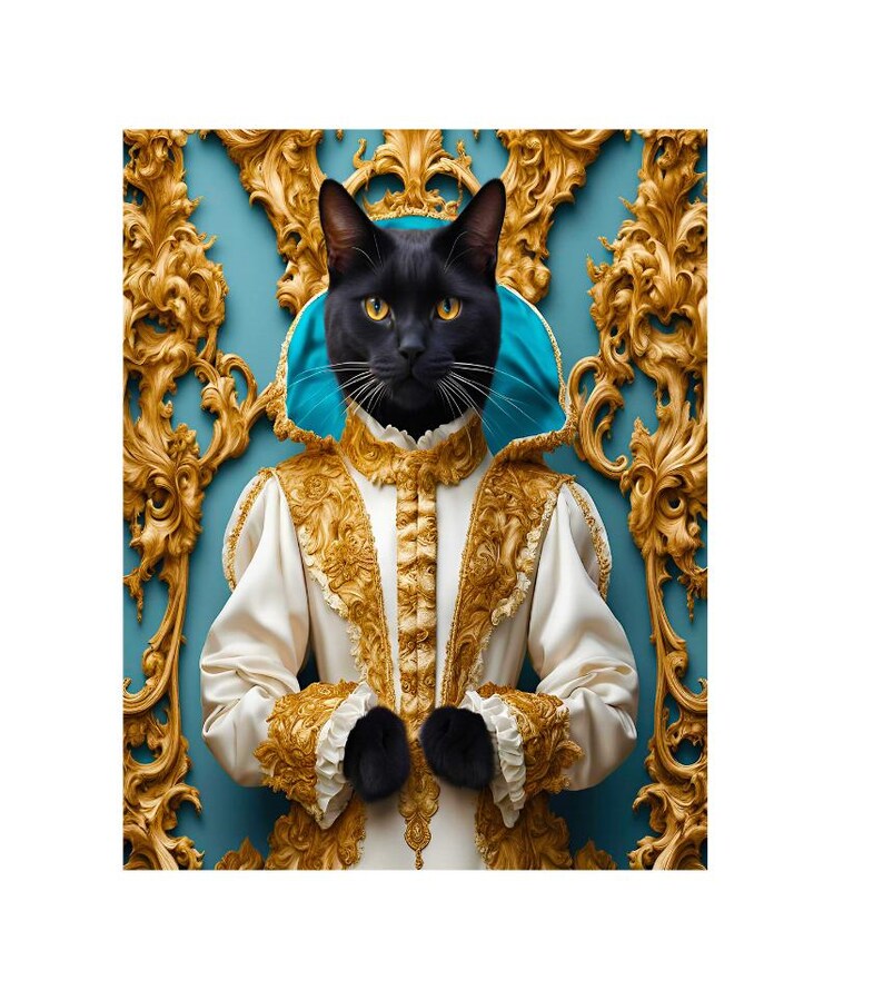 Rococo Black Cat Art Print: Regal Feline Portrait (digital Download) - Etsy