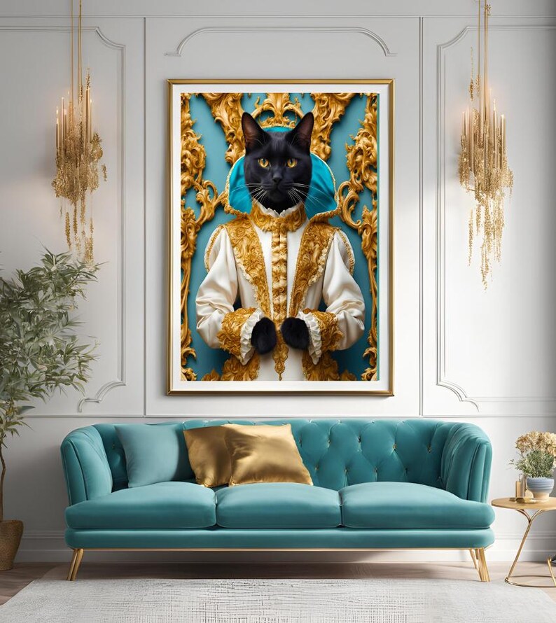 Rococo Black Cat Art Print: Regal Feline Portrait (digital Download) - Etsy