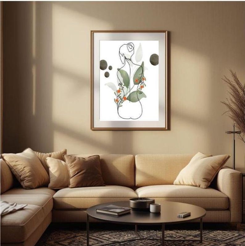 Delicate Female Form Line Art - Botanicals - Female Silhouette - Orange ...