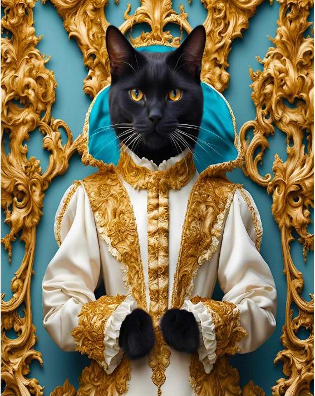 Rococo Black Cat Art Print: Regal Feline Portrait (digital Download) - Etsy