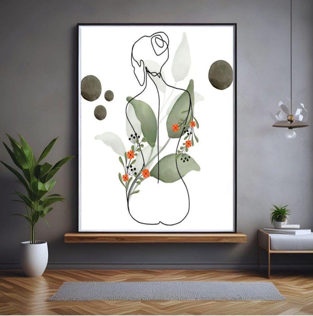 Delicate Female Form Line Art - Botanicals - Female Silhouette - Orange ...