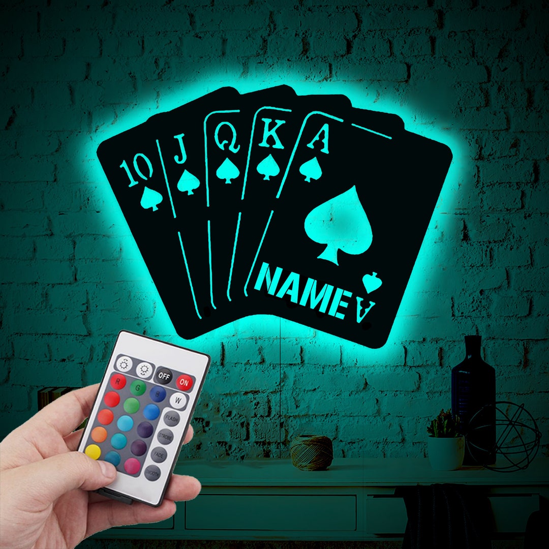 Custom Playing Card Neon Led Wooden Wall Decor, Poker Cards, Bar Wall ...