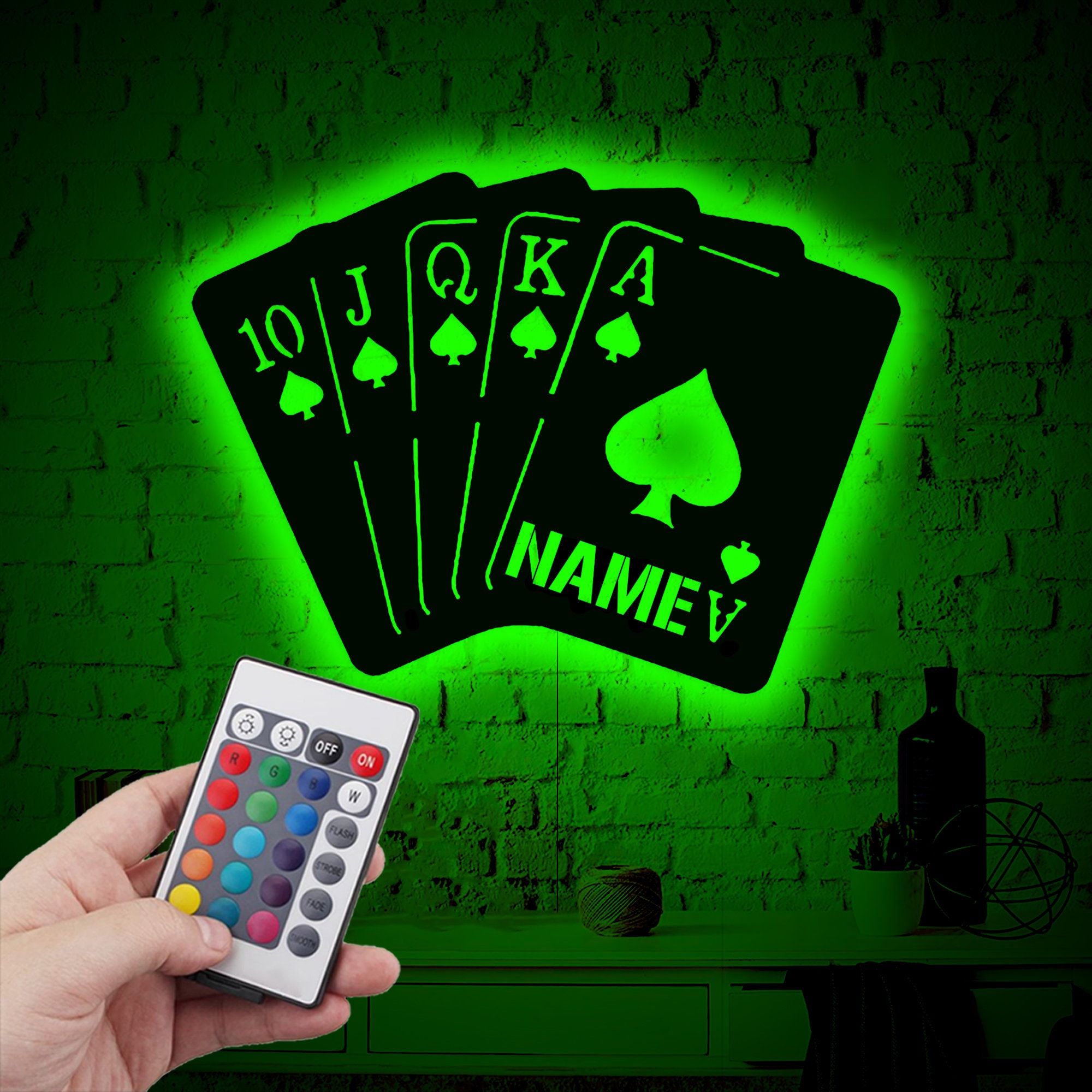 Custom Playing Card Neon Led Wooden Wall Decor, Poker Cards, Bar Wall ...