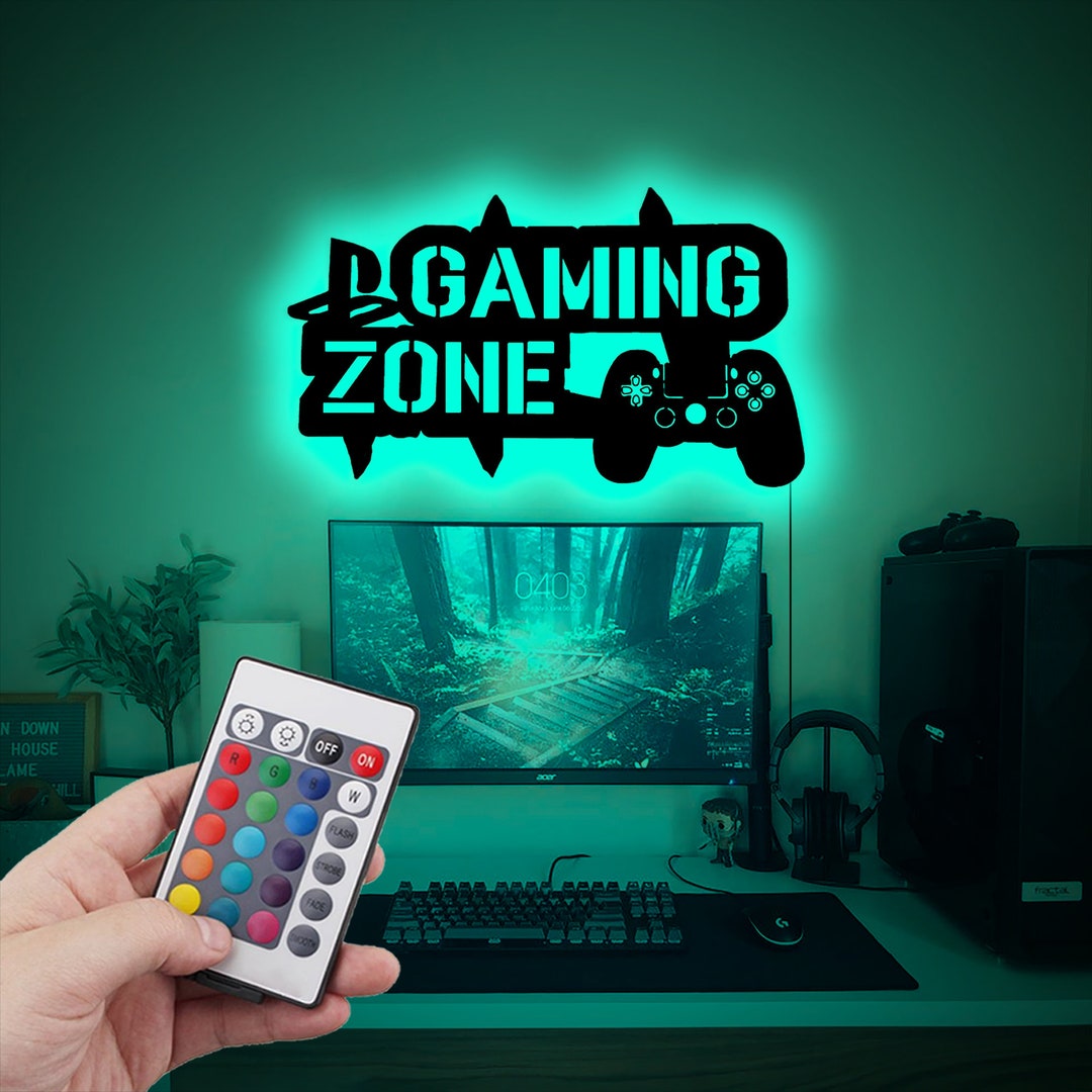 Gaming Zone Neon Led Wooden Wall Sign,gaming Room Decor Wall Decor ...