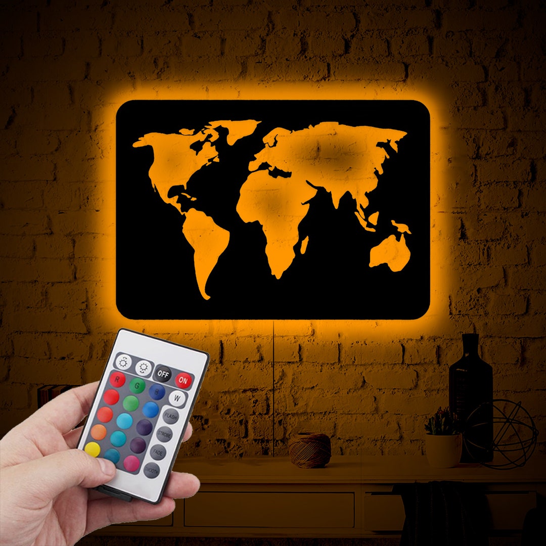 World Map Neon Led Sign, Wall Map, Gift for Boss, Home Library Decor ...