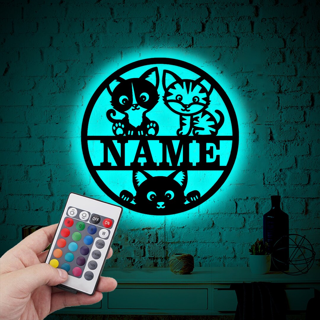 Custom Cats Name Sign Neon Led Wall Art, Childs Room Decor, Animal ...