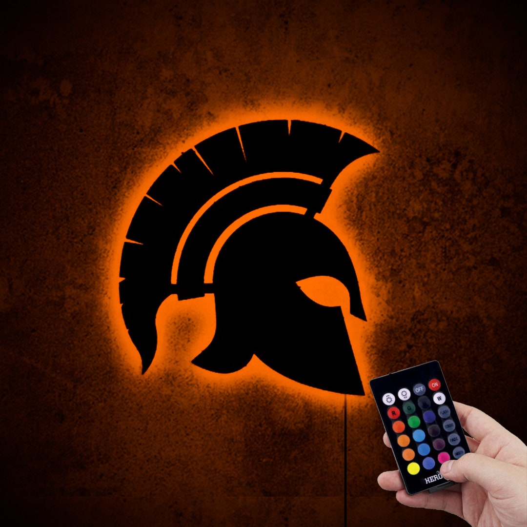 Spartan Warrior Helmet Neon Led Wall Art, Spartan Gift, Gift for Dad ...