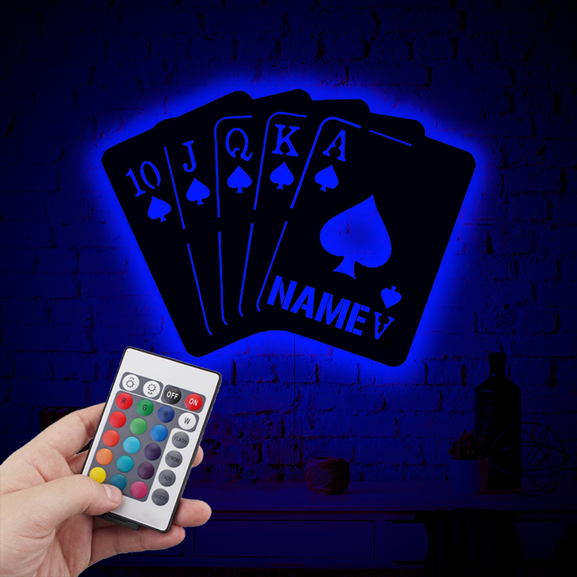 Custom Playing Card Neon Led Wooden Wall Decor, Poker Cards, Bar Wall ...